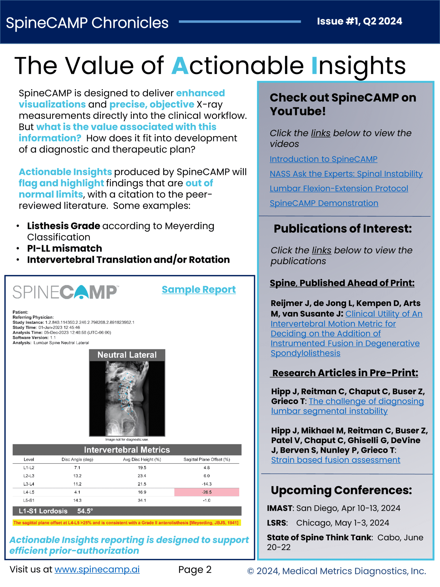 Check out our Newsletter! SpineCAMP™ Chronicles launches first edition - Medical Metrics